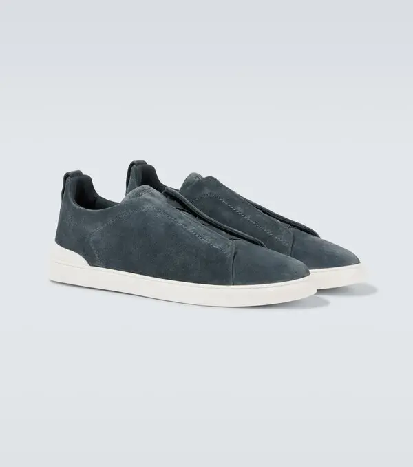 Zegna Triple Stitch Suede Slip-on Sneakers - Blue