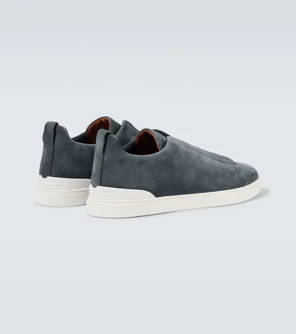 Zegna Triple Stitch Suede Slip-on Sneakers - Blue