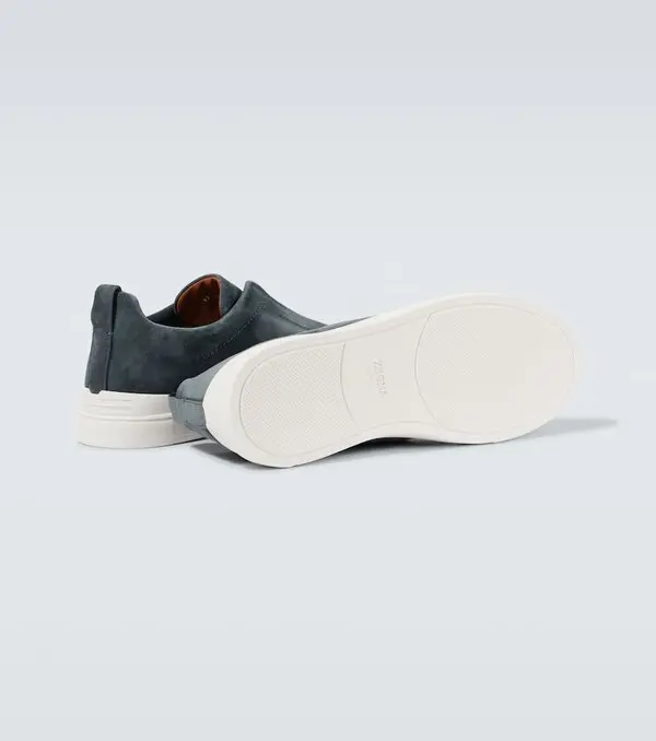 Zegna Triple Stitch Suede Slip-on Sneakers - Blue