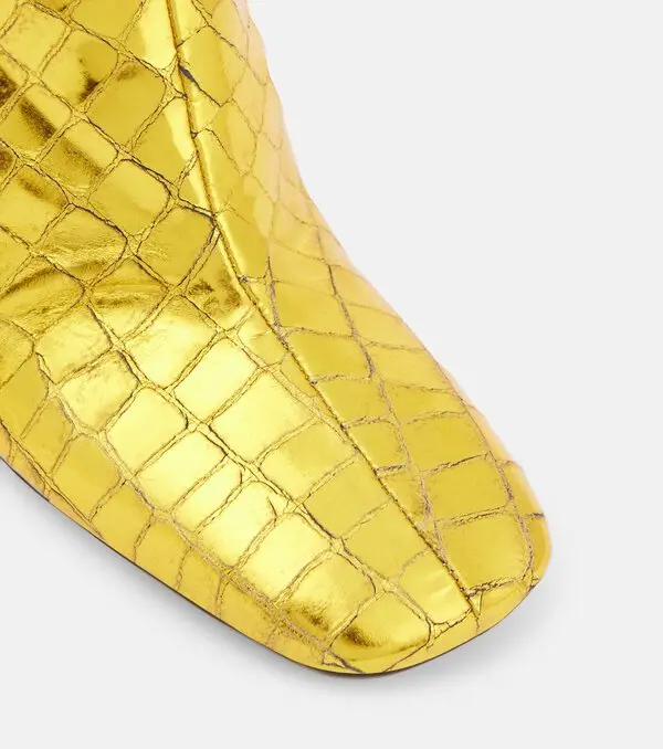 Dries Van Noten Croc-effect Leather Wedge Mules - Gold