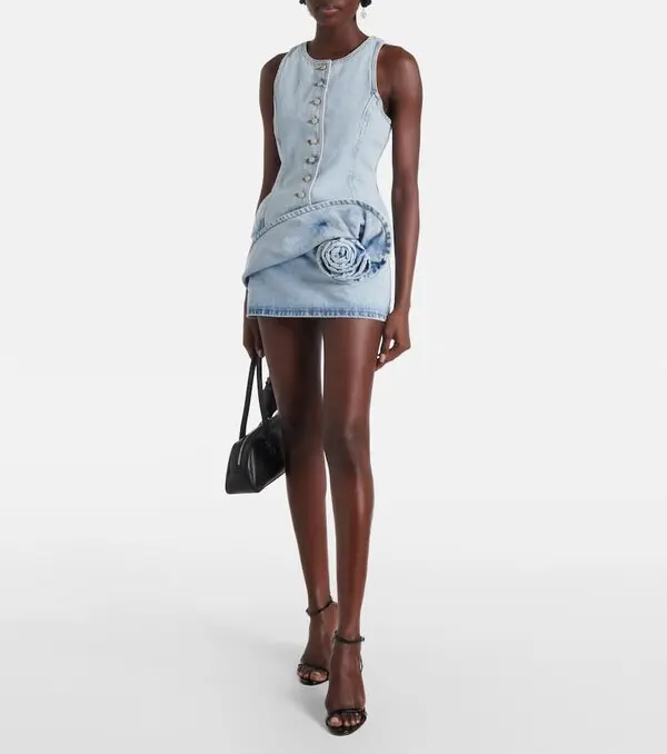 Magda Butrym Floral-appliqué Denim Miniskirt - Blue