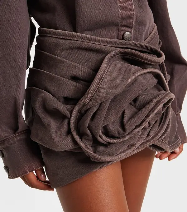 Magda Butrym Floral-appliqué Denim Miniskirt - Brown