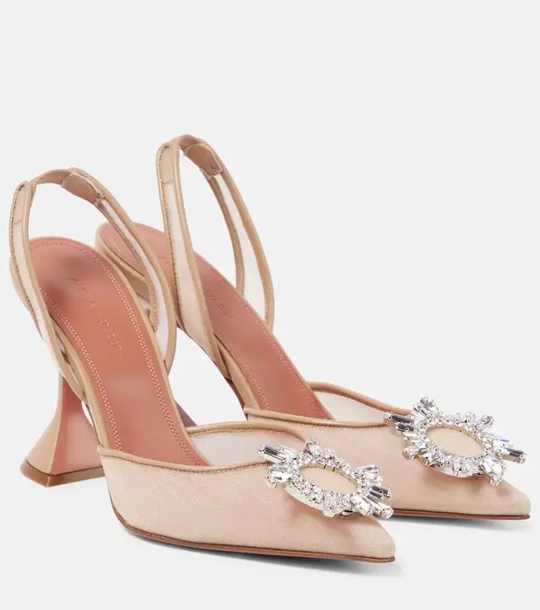 Amina Muaddi Begum 95 Mesh Slingback Pumps - Beige