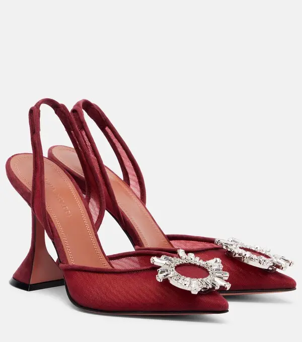 Amina Muaddi Begum 95 Mesh Slingback Pumps - Burgundy