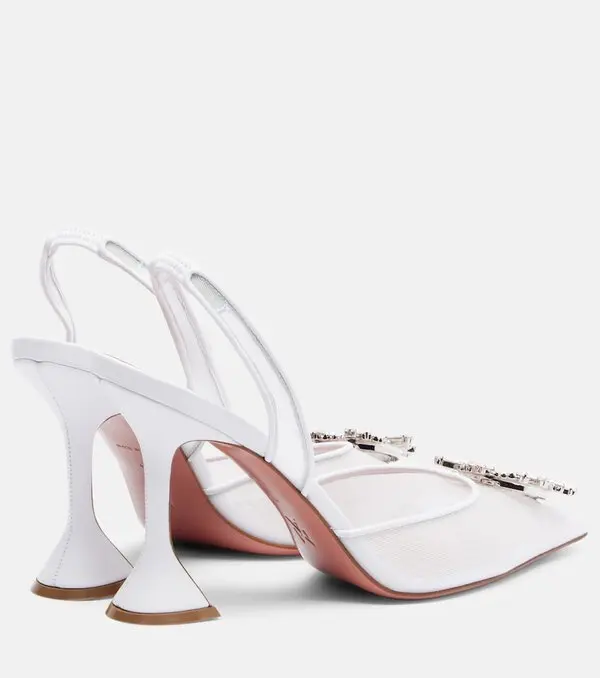 Amina Muaddi Begum 95 Mesh Slingback Pumps - White
