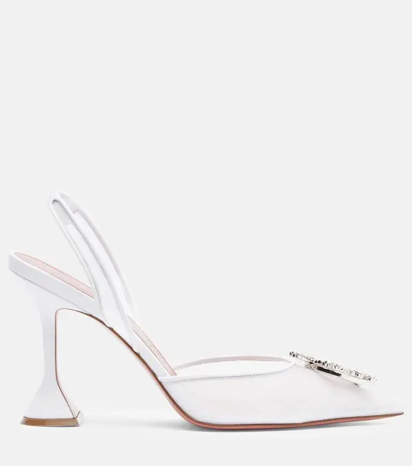 Amina Muaddi Begum 95 Mesh Slingback Pumps - White