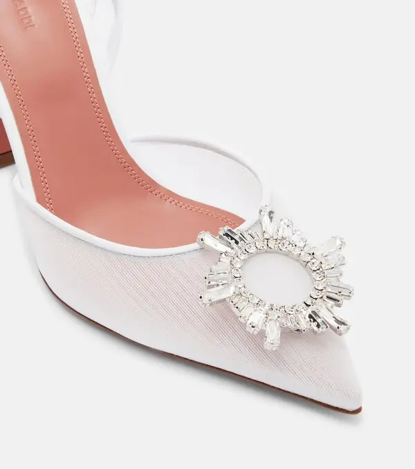 Amina Muaddi Begum 95 Mesh Slingback Pumps - White