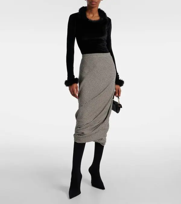 Balenciaga Houndstooth Wool Pencil Skirt