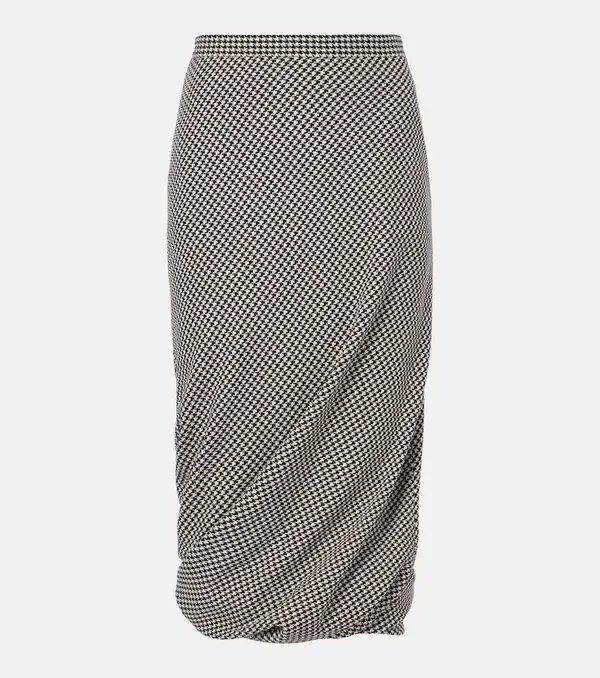 Balenciaga Houndstooth Wool Pencil Skirt - Black