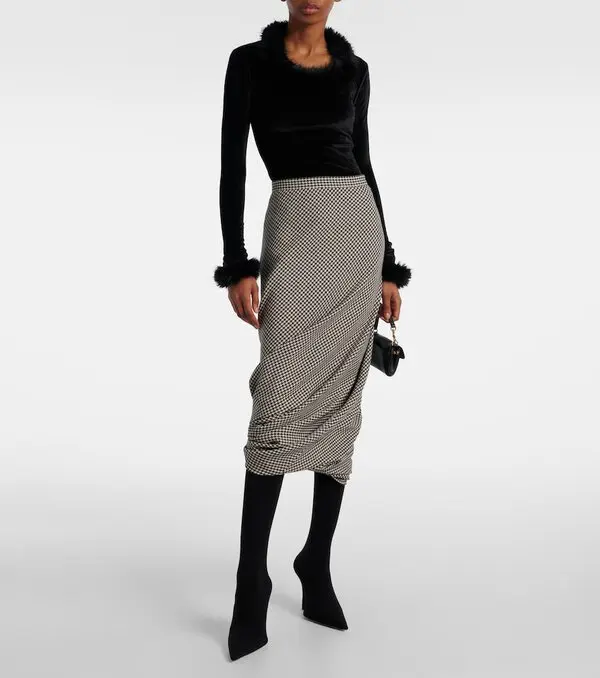 Balenciaga Houndstooth Wool Pencil Skirt