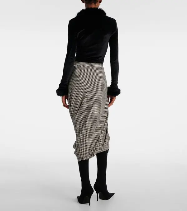 Balenciaga Houndstooth Wool Pencil Skirt