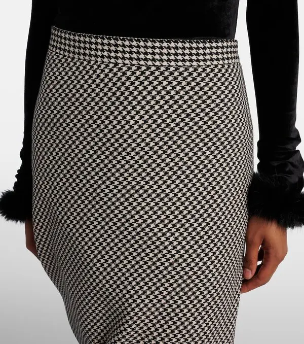 Balenciaga Houndstooth Wool Pencil Skirt