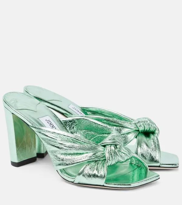 JIMMY CHOO Metallic Leather Square Toe High Heel Sandals