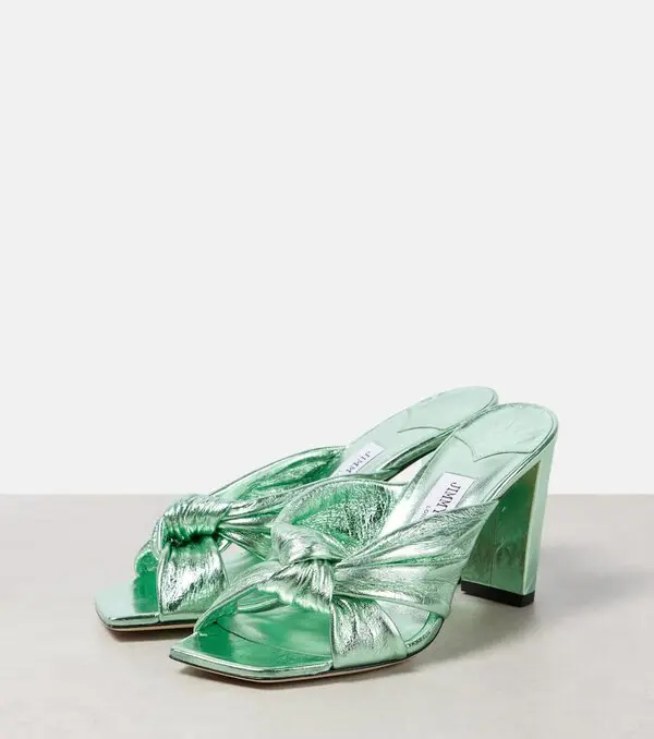 JIMMY CHOO Metallic Leather Square Toe High Heel Sandals