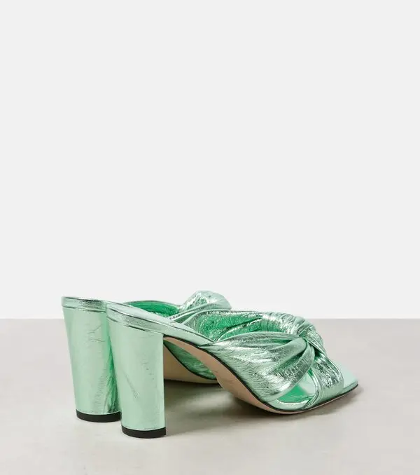 JIMMY CHOO Metallic Leather Square Toe High Heel Sandals
