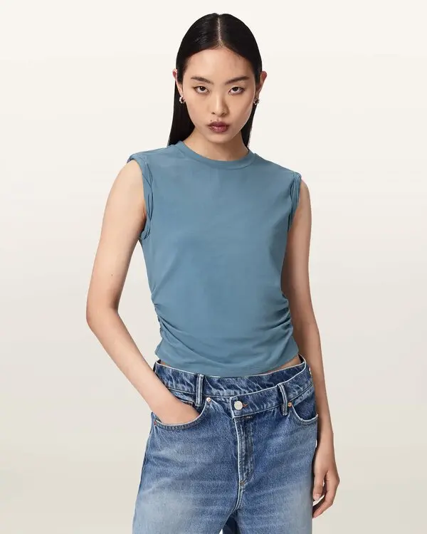 ALLSAINTS Sleeveless Ruched Tank Top - Blue