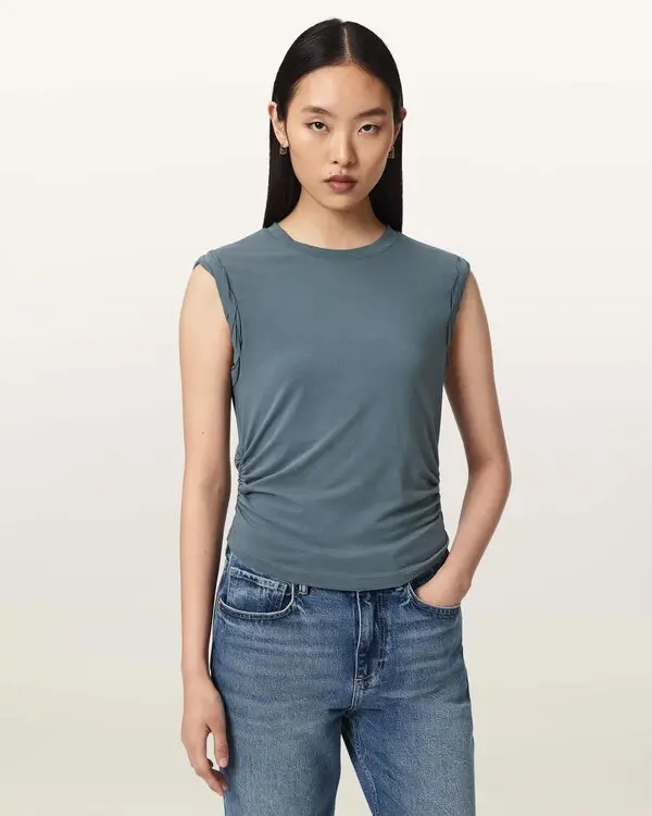 ALLSAINTS Sleeveless Ruched Tank Top - Blue