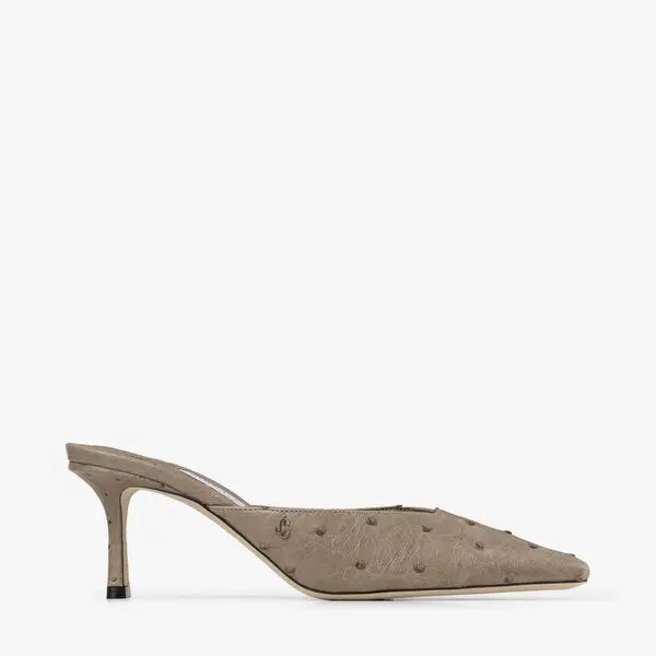 JIMMY CHOO Vivi 65 Ostrich Leather Mules - Neutral