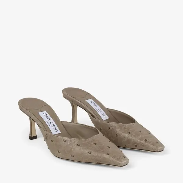 JIMMY CHOO Vivi 65 Ostrich Leather Mules - Neutral