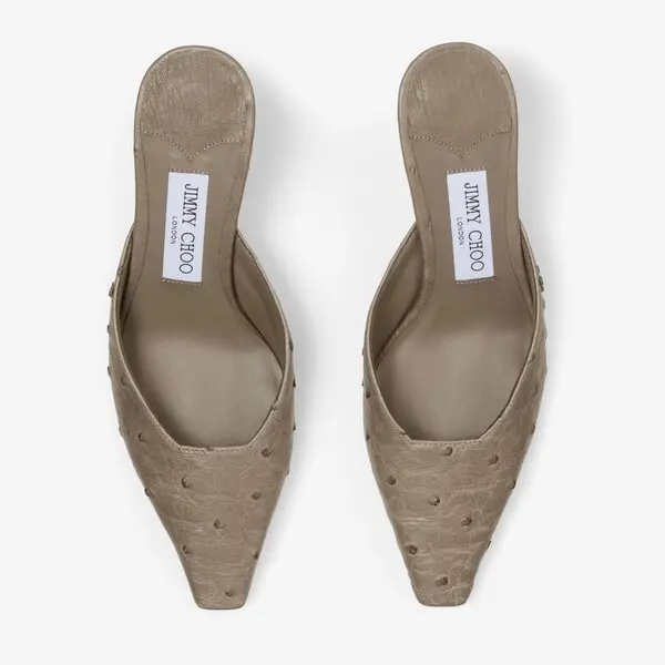 JIMMY CHOO Vivi 65 Ostrich Leather Mules - Neutral