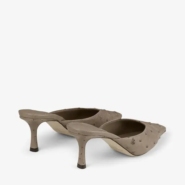 JIMMY CHOO Vivi 65 Ostrich Leather Mules - Neutral