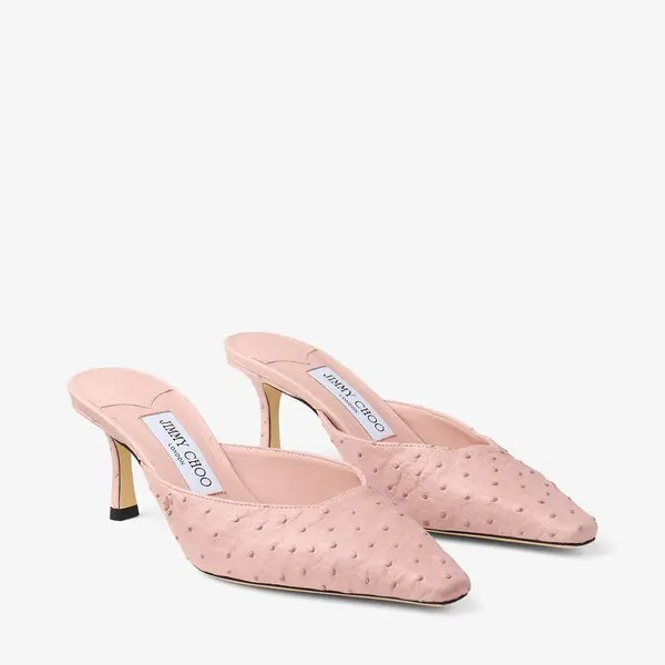 JIMMY CHOO Vivi 65 Ostrich Leather Mules - Pink