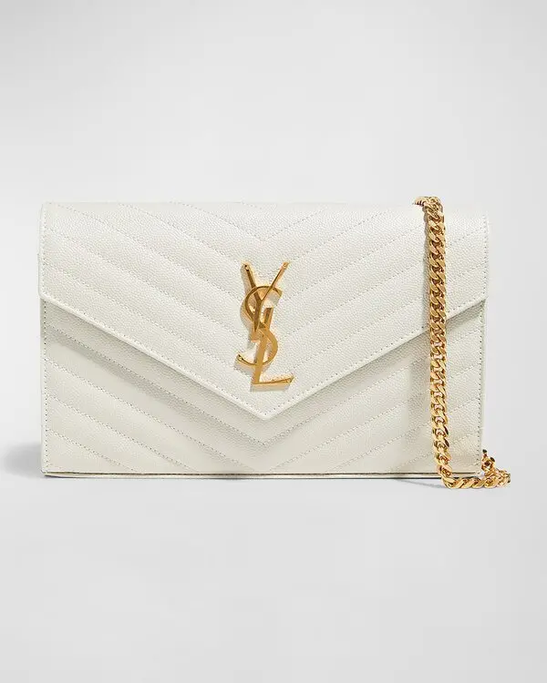 Saint Laurent Monogram Large Wallet On Chain In Grained Leather - Crema Soft