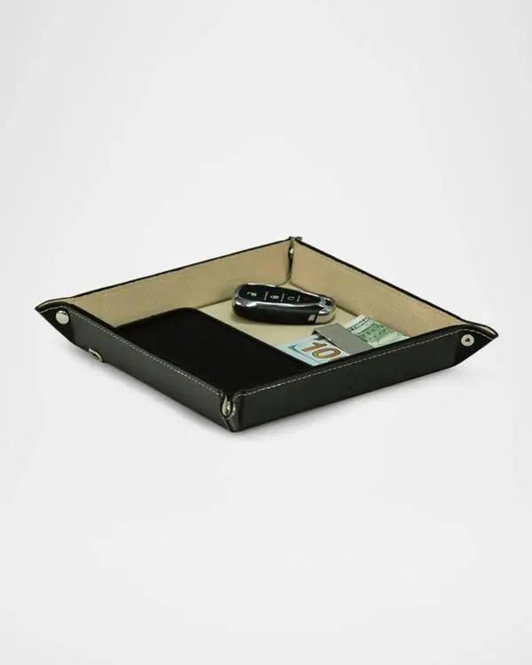 BEY-BERK Square Leather Valet Tray