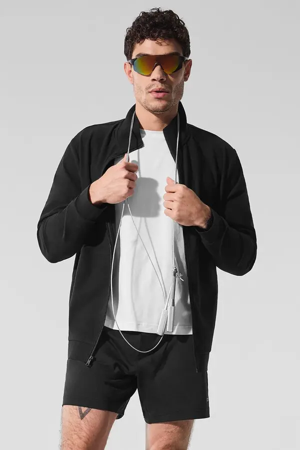 Alo Yoga Conquer Max Mock Neck Full Zip Jacket - Black | Editorialist