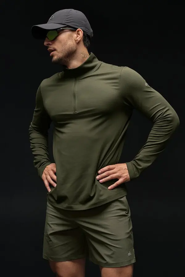 Alo Yoga Conquer 1/4 Zip Reform Long Sleeve Top - Green Olive