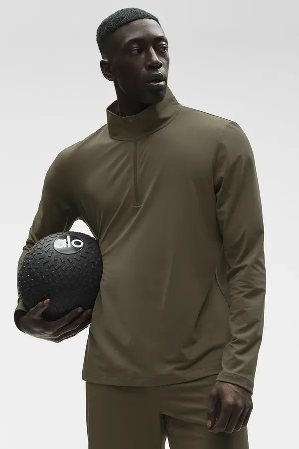 Alo Yoga Conquer 1/4 Zip Reform Long Sleeve Top - Olive Tree