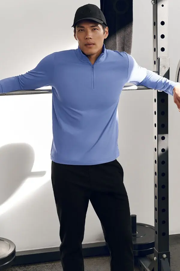 Alo Yoga Conquer Quarter Zip Reform Long Sleeve Top - Provence Blue