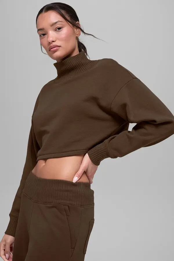 Alo Yoga Cropped Serenity Coverup Sweatshirt - Espresso