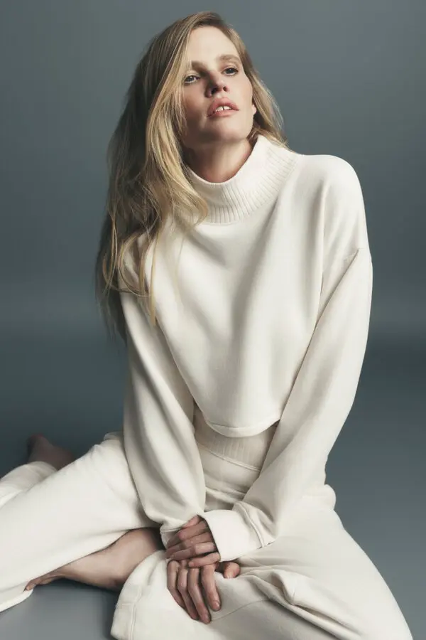 Alo Yoga Cropped Serenity Ribbed Mock Neck Sweatshirt - Ivory