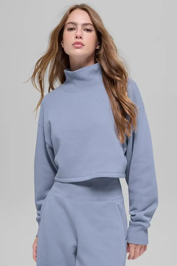 Alo Yoga Cropped Serenity Coverup Sweatshirt - Winter Frost