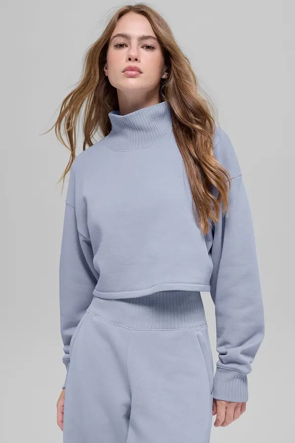 Alo Yoga Cropped Serenity Coverup Sweatshirt - Winter Frost