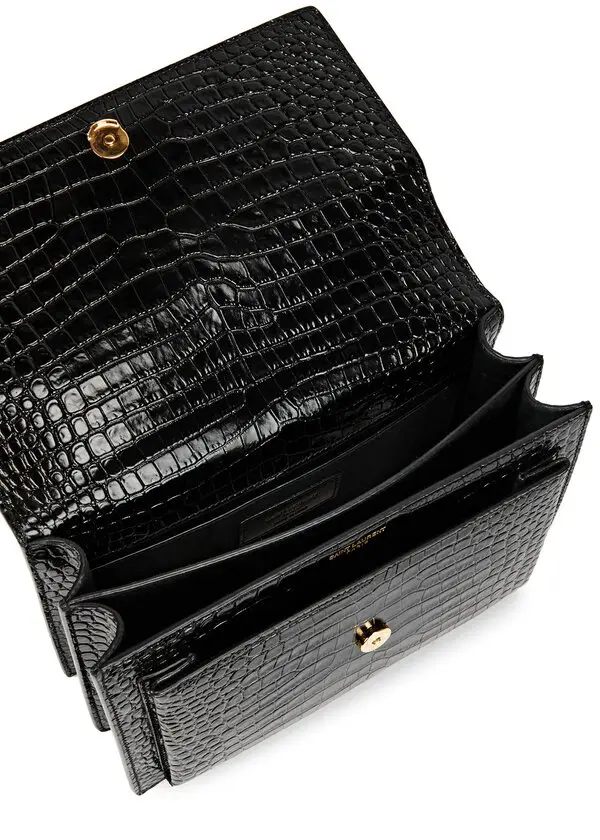 Saint Laurent Sunset Medium Crocodile-effect Shoulder Bag