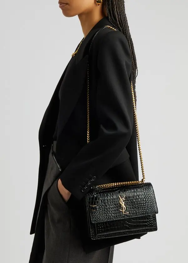 Saint Laurent Sunset Medium Crocodile-effect Shoulder Bag