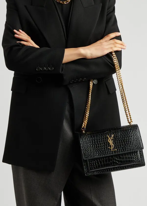 Saint Laurent Sunset Medium Crocodile-effect Shoulder Bag