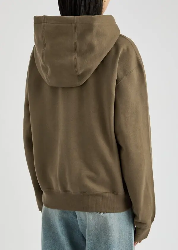 Saint Laurent Logo-embroidered Hooded Cotton Sweatshirt - Khaki