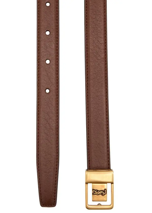 Saint Laurent Logo-engraved Leather Belt - Tan