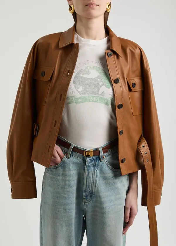 Saint Laurent Logo-engraved Leather Belt - Tan
