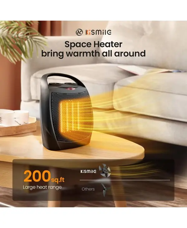 KISMILE Small Electric Space Heater Ceramic Space Heater - Black