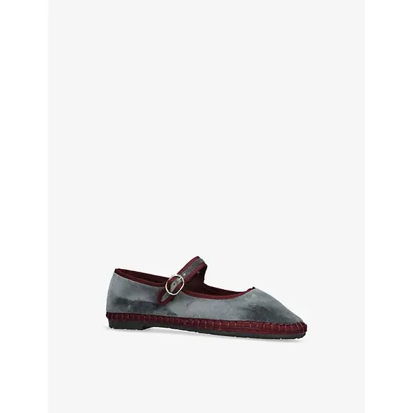 FLABELUS Contrast-trim Velvet Mary Jane Flats - Grey/d.cmb