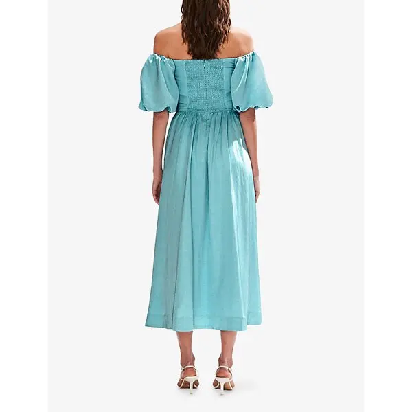 Ro&Zo Alba Bardot Puff-Sleeve Woven Maxi Dress In Blue - 70% Off |  Editorialist