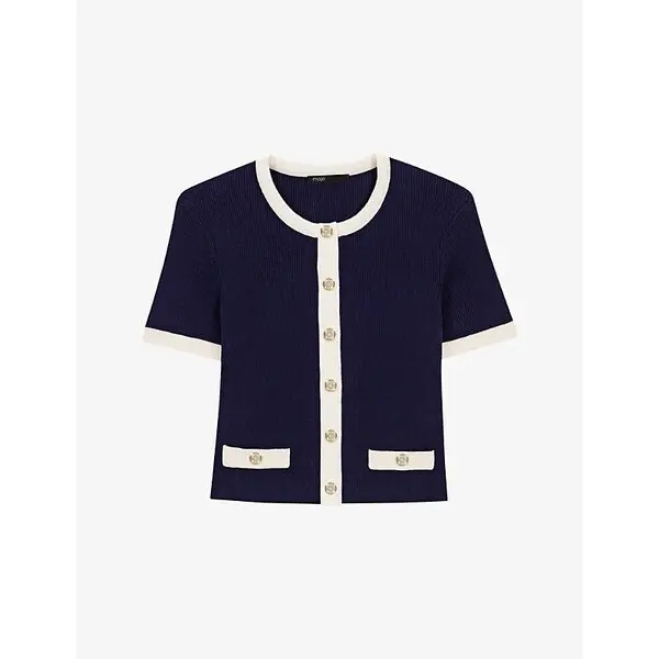 Maje Contrast-trim Knitted Cardigan - Bleus