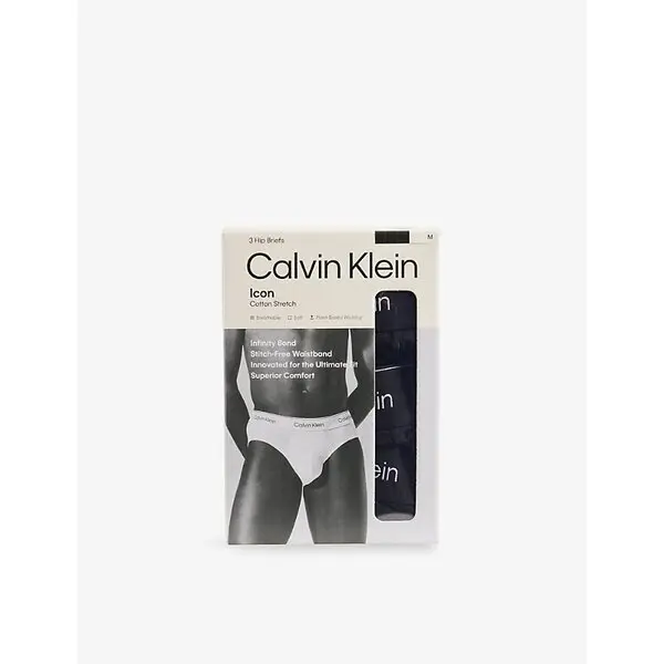 Calvin Klein Icon Logo-waistband Pack Of Three Stretch-cotton Hip Briefs - Black W/ Black Wb