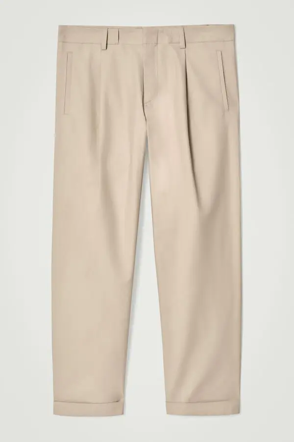 Cos Tapered Cotton Turn-up Pants - Beige