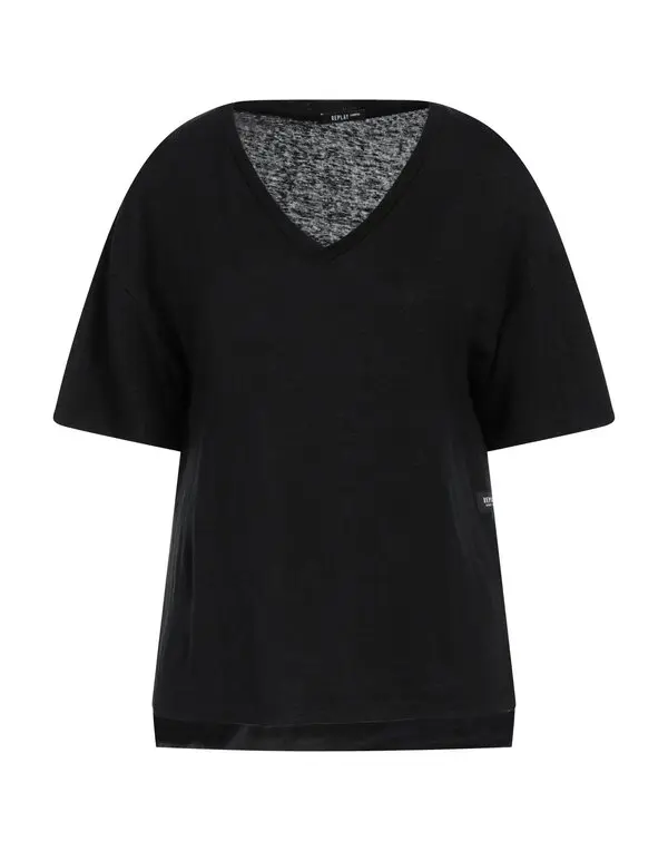 REPLAY Linen Elastane V-neck T-shirt