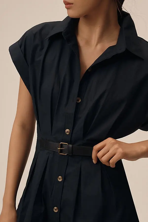 Anthropologie Faye Short-sleeve Belted Shirtdress - Black